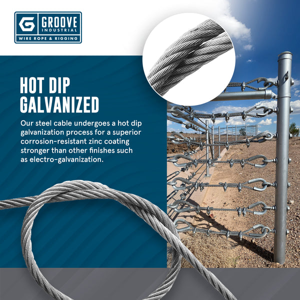 1/4" 7x19 Galvanized Aircraft Cable - Groove Industrial
